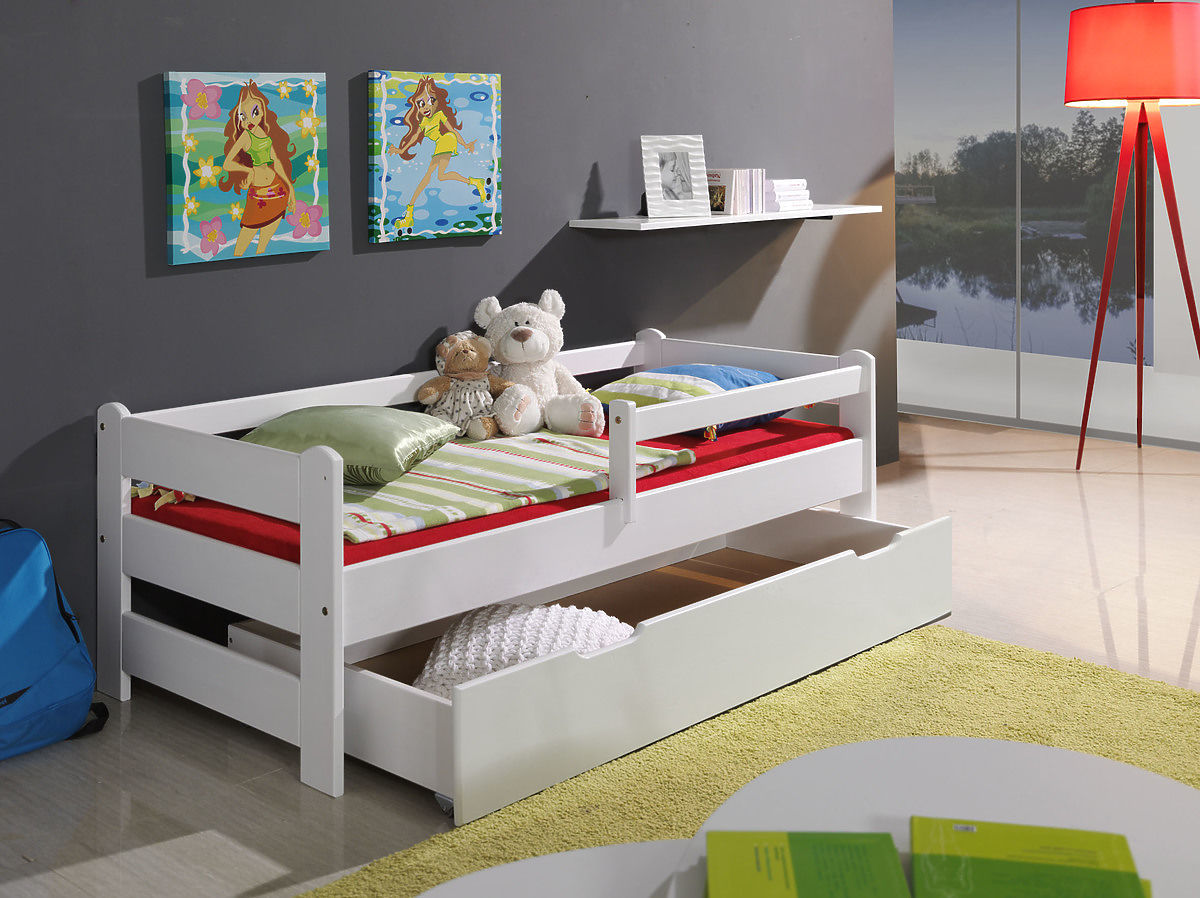 Łóżko Woody z barierką - białe - banaby.pl